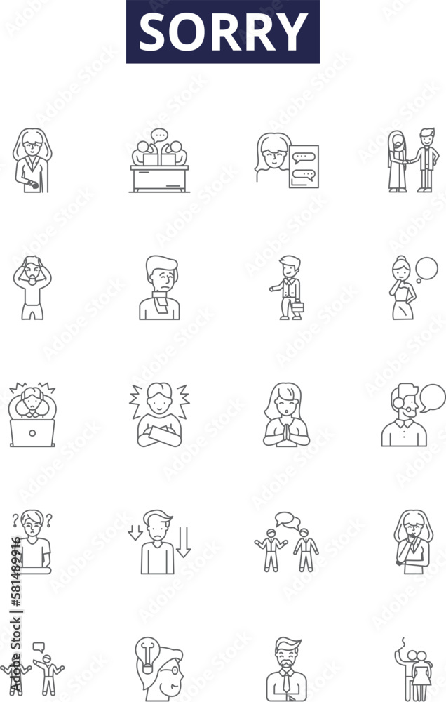 Sorry line vector icons and signs. Regretful, Pardon, Contrite ...