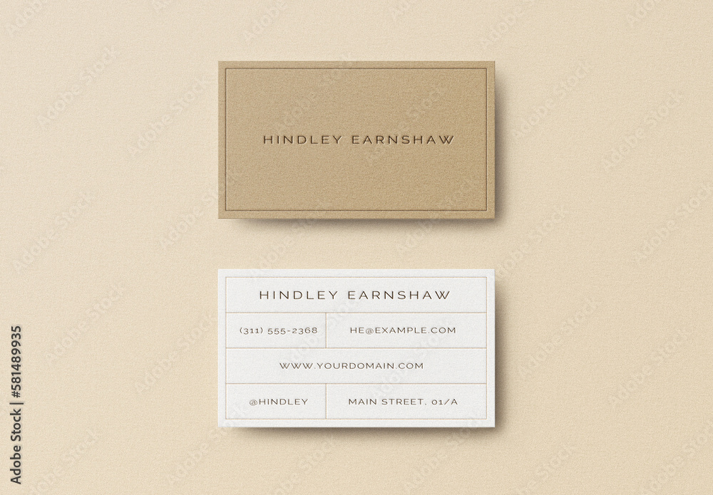 Beige Framed White Business Card Logo Effect Mockup Template Stock ...