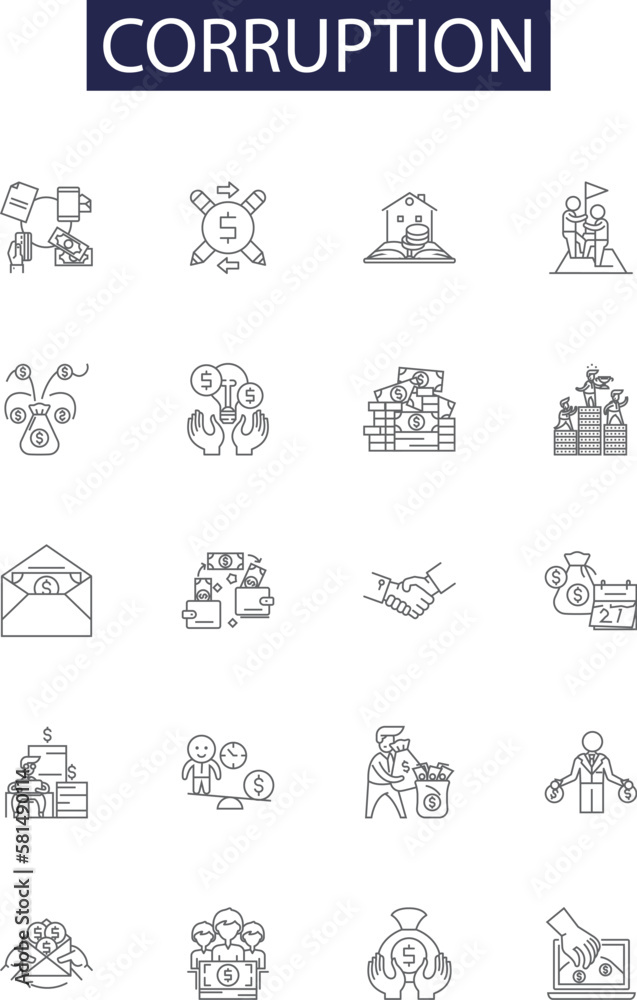 Corruption line vector icons and signs. Malfeasance, Scam, Deceit ...