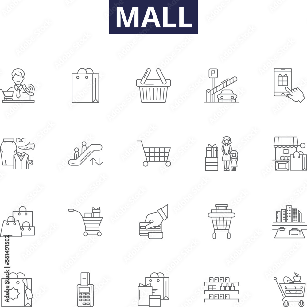 Mall line vector icons and signs. Retail, Arcade, Outlet, Boutique ...