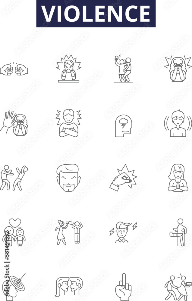 Violence line vector icons and signs. Abuse, Attack, Brutality ...