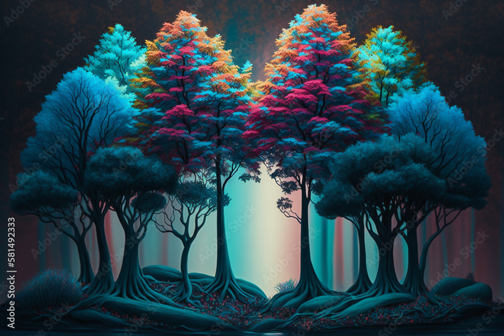Forest filled with prismatic trees made from twisted fiber and paint ...
