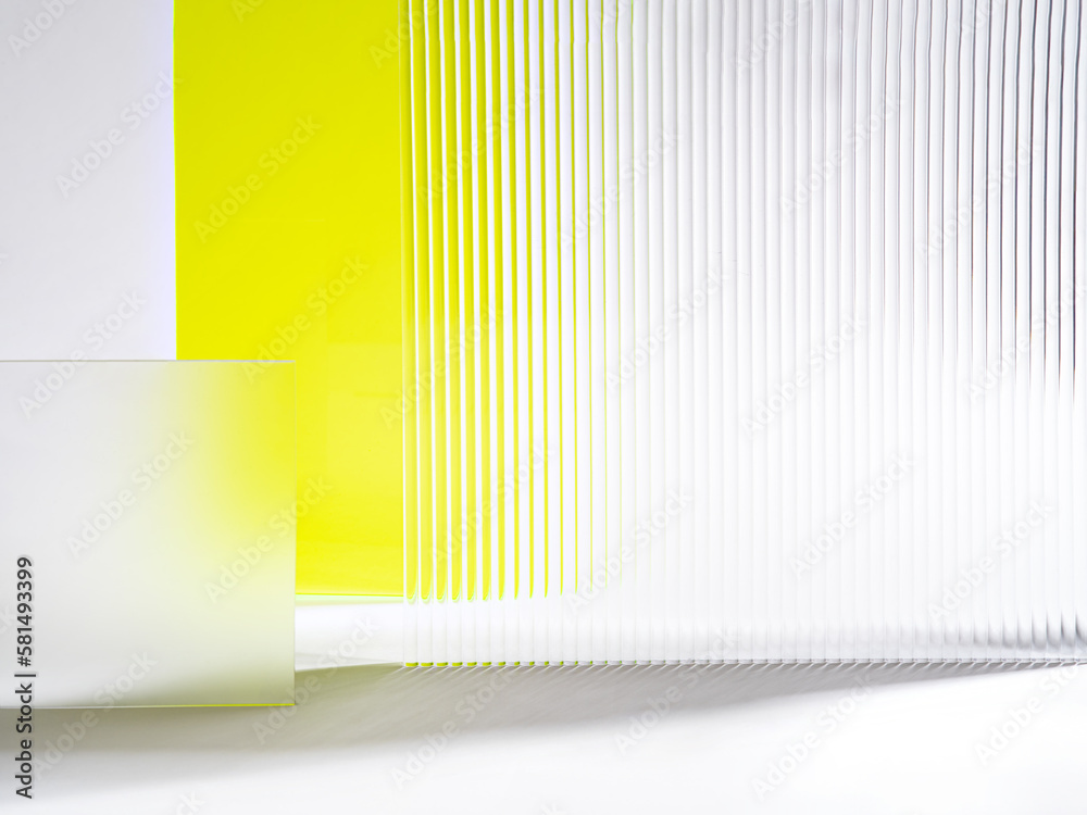 Abstract showcase podium. Acrylic glass making transparent and ribbed ...