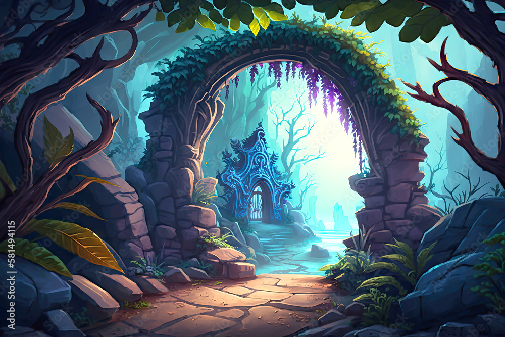 Cartoon fantasy landscape with empty space. Game background for TCG ...