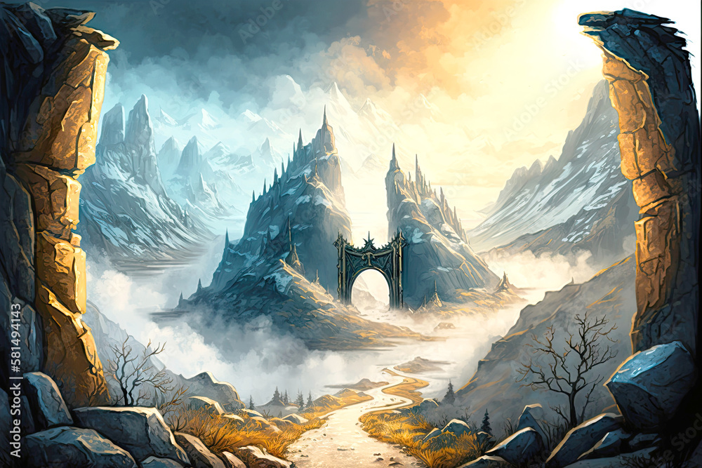 Cartoon fantasy landscape with empty space. Game background for TCG ...