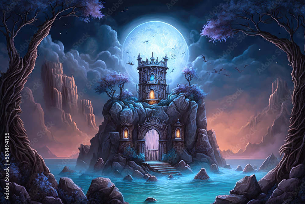 Cartoon fantasy landscape with empty space. Game background for TCG ...