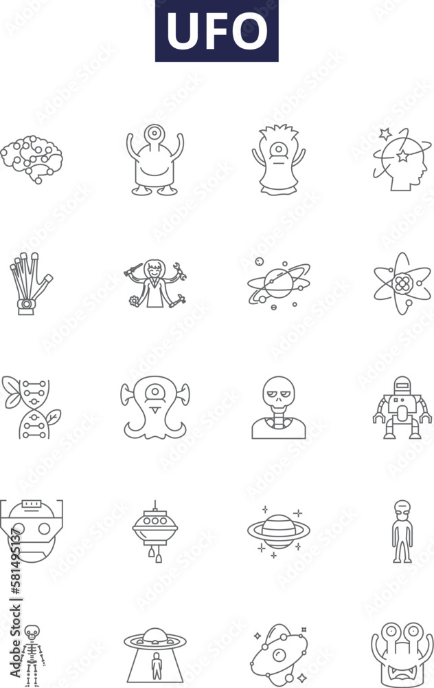 Ufo line vector icons and signs. Alien, Extraterrestrial, Sighting ...
