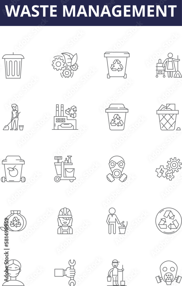 Waste management line vector icons and signs. disposal, landfill ...