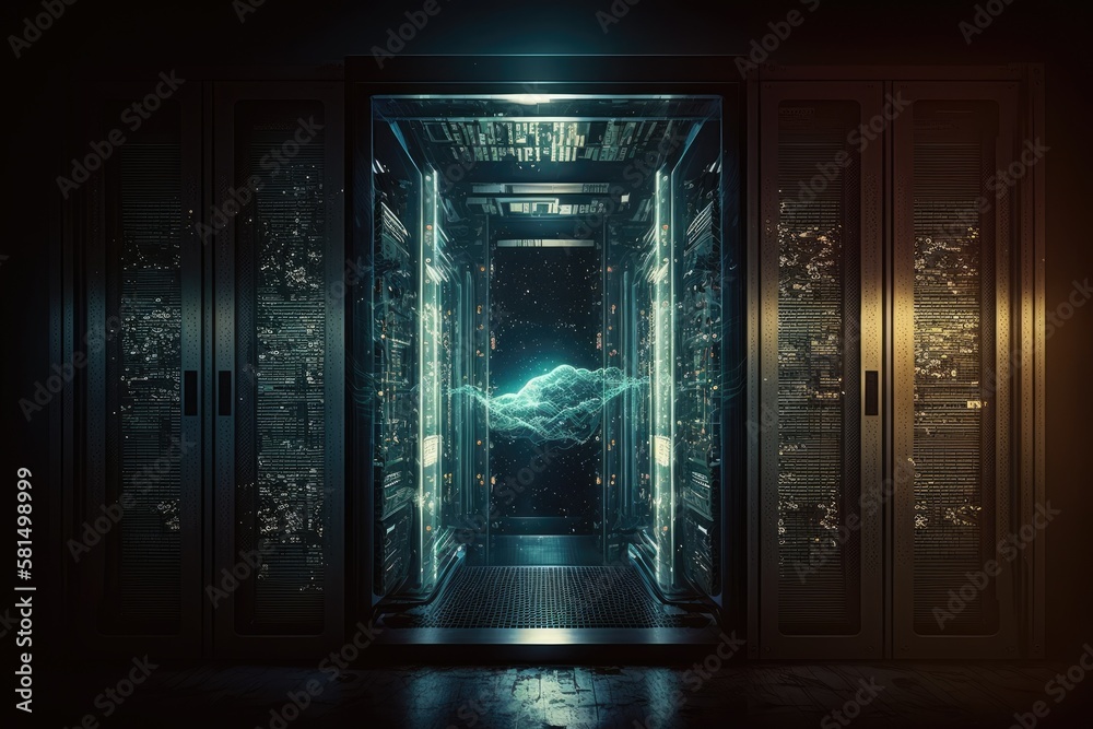 beautiful picture of the mainframe from the rows of a data center ...