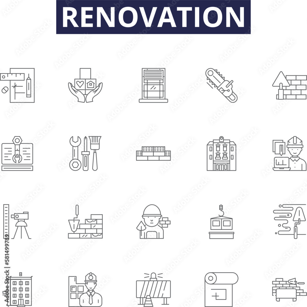 Renovation line vector icons and signs. Redecorate, Upgrade, Transform ...
