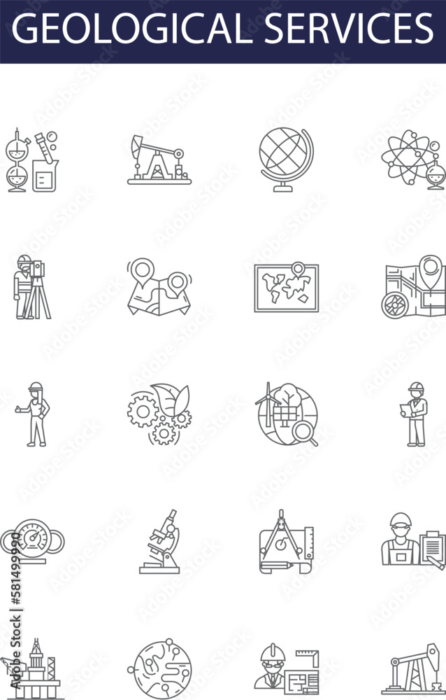 Geological services line vector icons and signs. Services, Surveying ...
