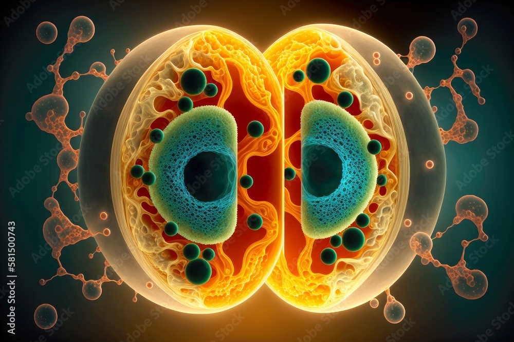 separation of one cell with membranes into two components in process of ...