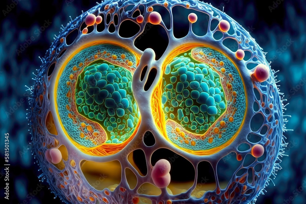 microbiological structure of cell in process of cell division in ...