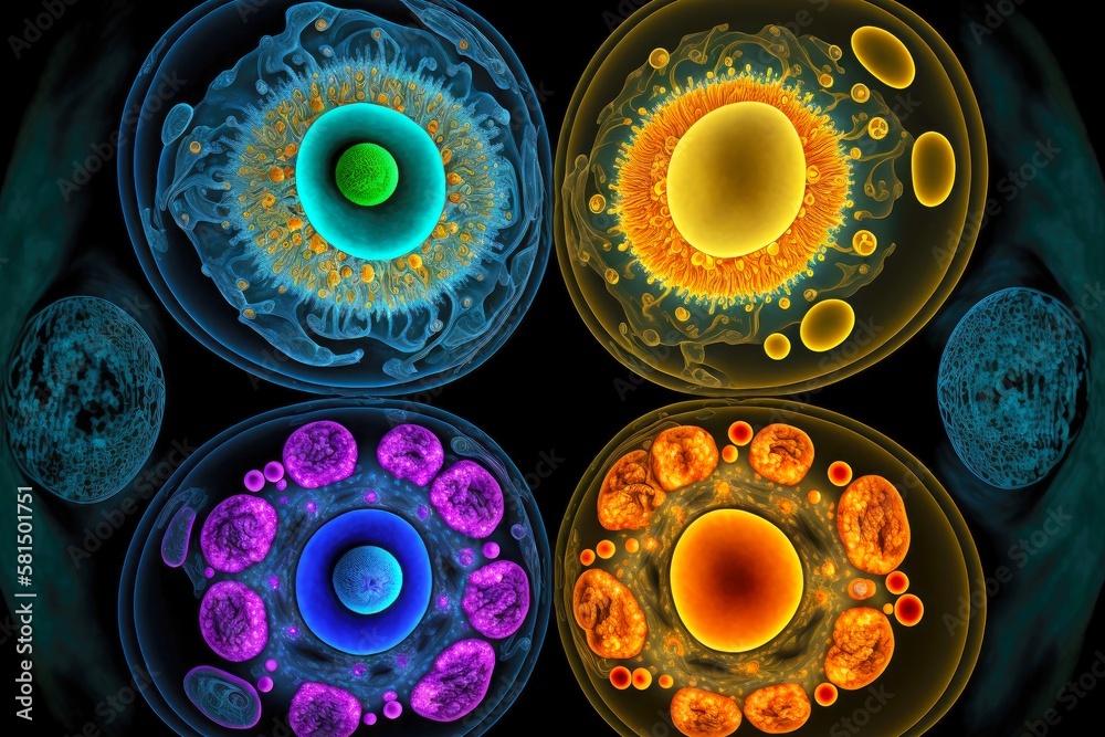 cell division into four separate nuclei genetic reproduction, created ...
