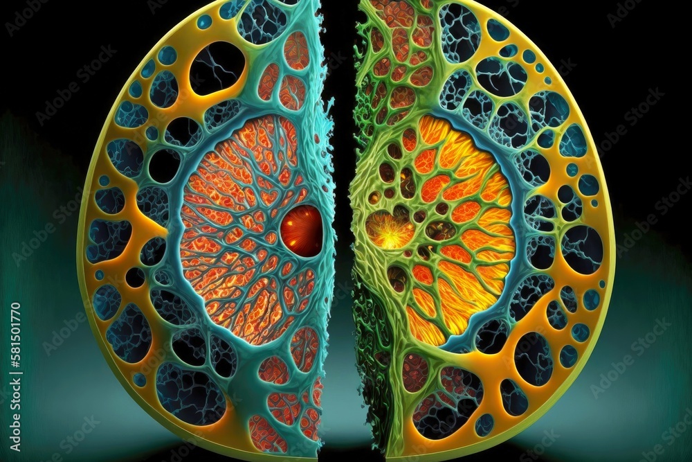 one whole cell and process of cell division in visual model, created ...