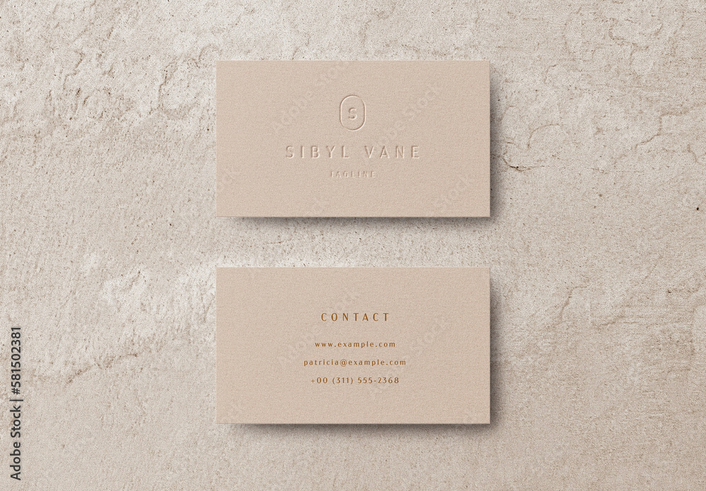Beige Pressed Embossed Business Card Logo Effect Mockup Template Stock ...