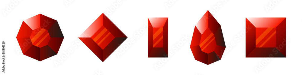 Set of red ruby diamonds. Isolated vector illustration on transparent ...