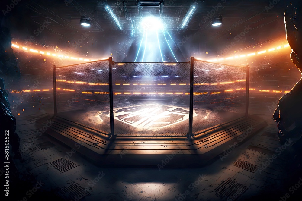 fighting arena with grid and searchlights for battles mixed martial ...