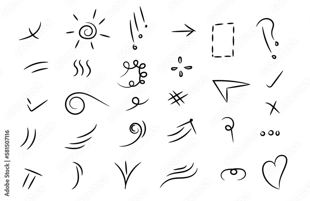 Vector set of hand-drawn cute cartoony expression sign doodle line ...