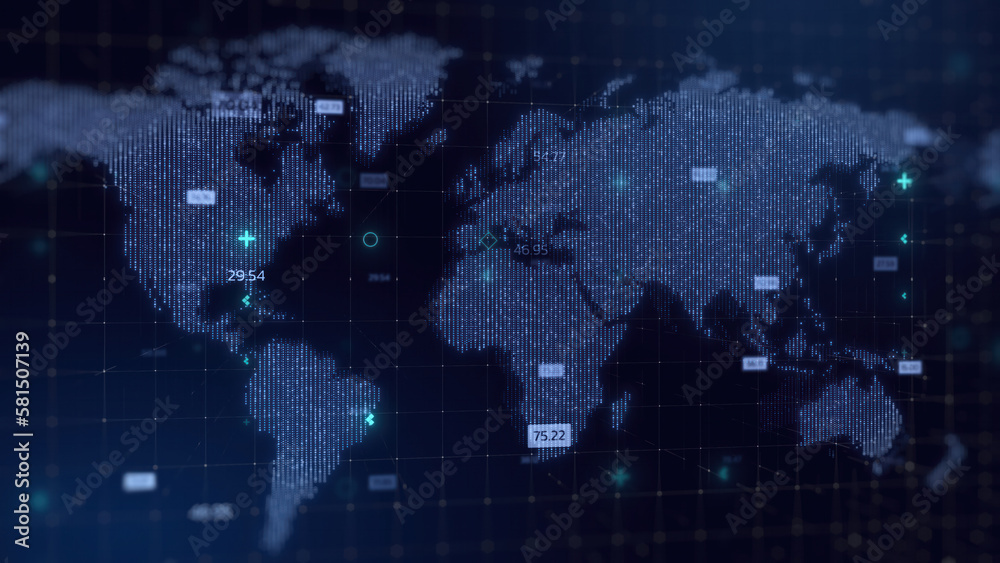 Digital World Map dark blue Hologram Background, business and ...
