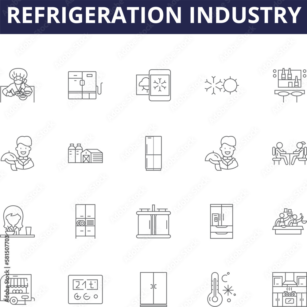 Refrigeration industry line vector icons and signs. industry, cooling ...