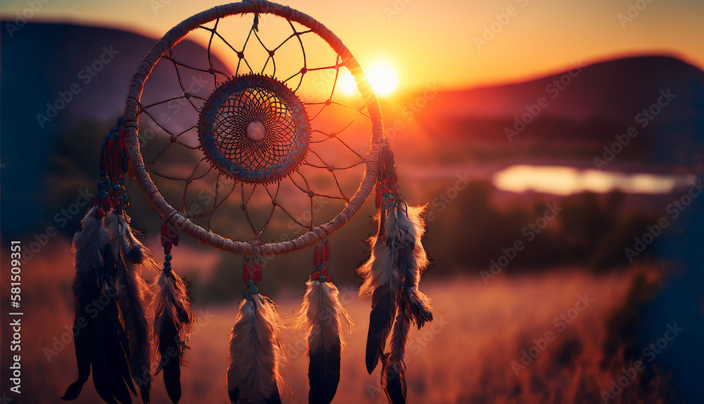 Dream catcher native american in the wind and blurred bright light ...
