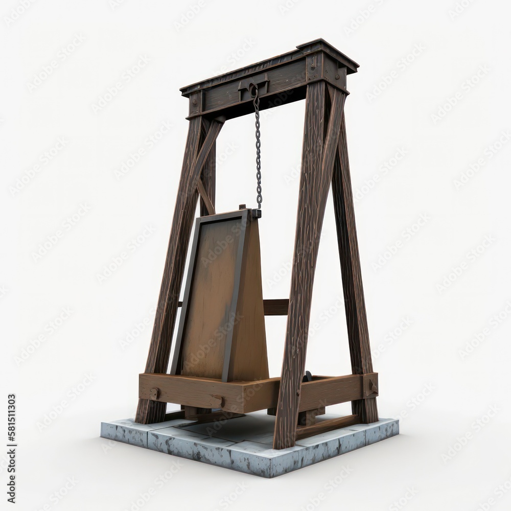Guillotine, a historical execution device with sharp blade, associated ...