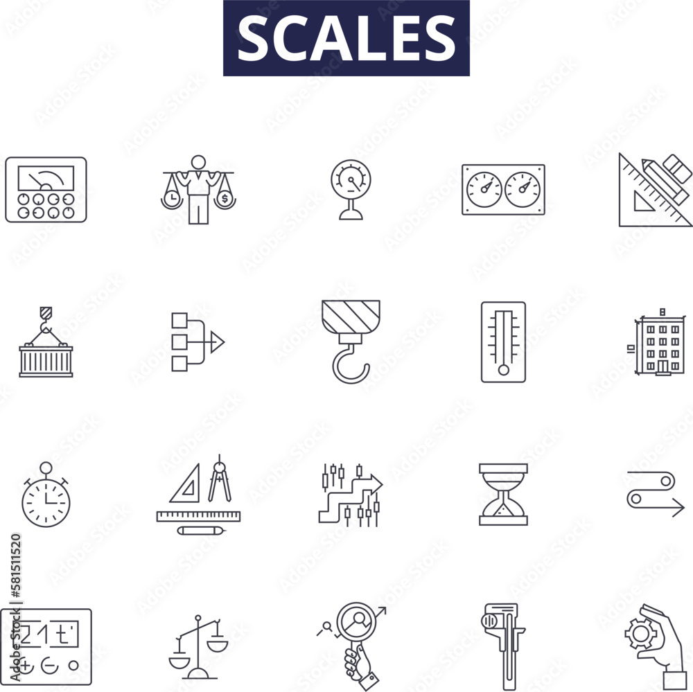 Scales line vector icons and signs. Ruler, Measurement, Metric, Dial ...