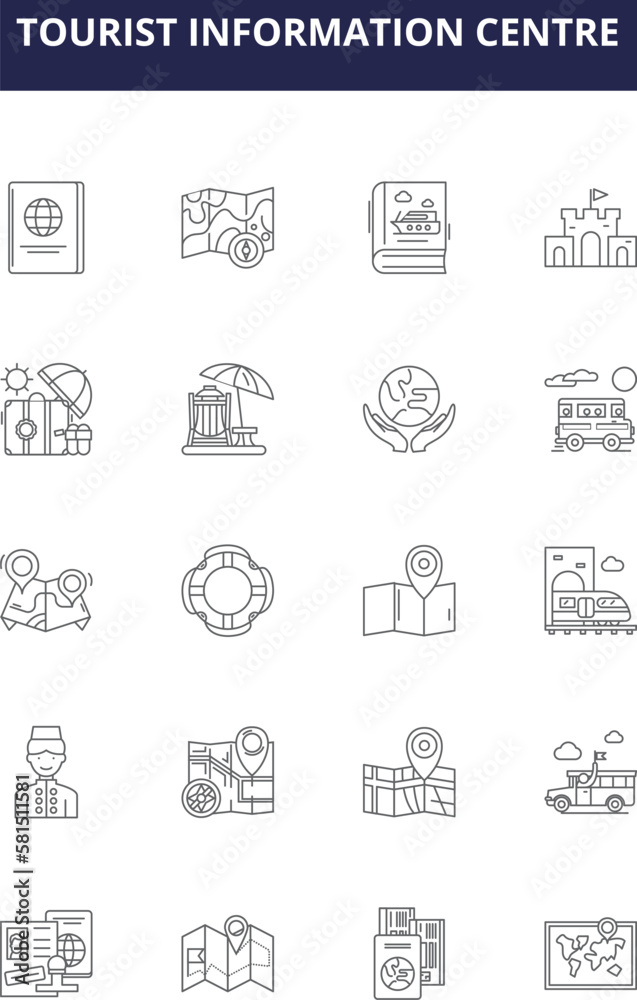 Tourist information centre line vector icons and signs. information ...