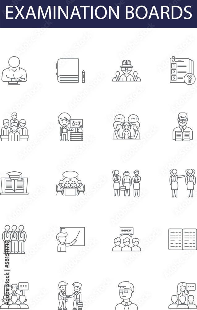 Examination boards line vector icons and signs. Evaluations ...