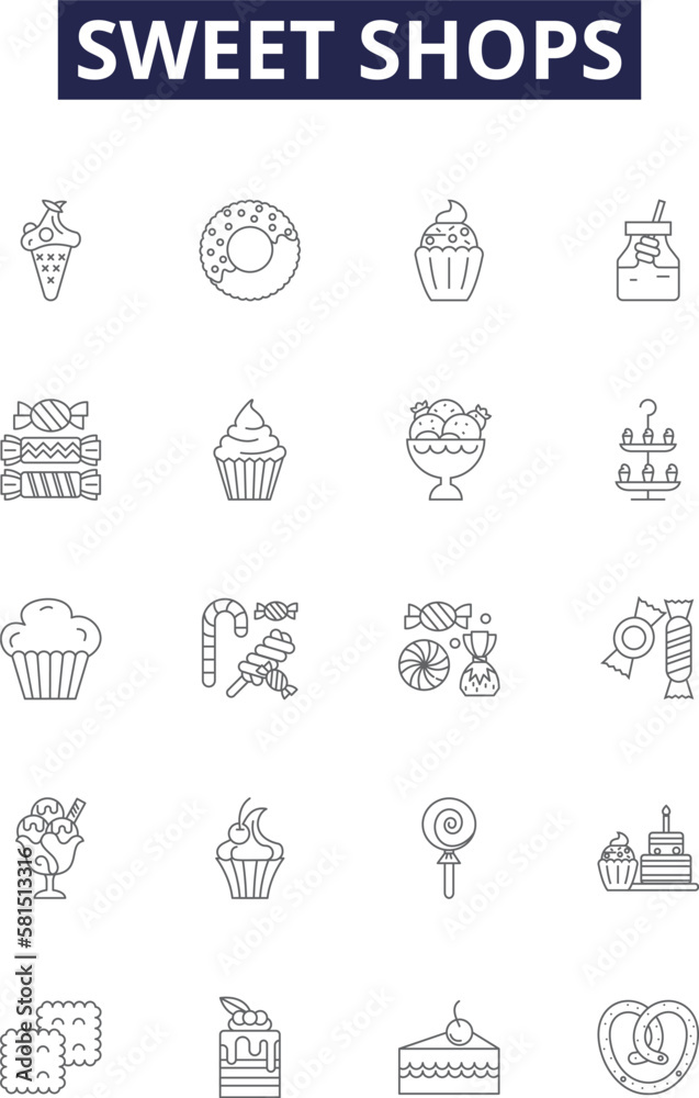 Sweet shops line vector icons and signs. Patisserie, Pastry, Dessert ...