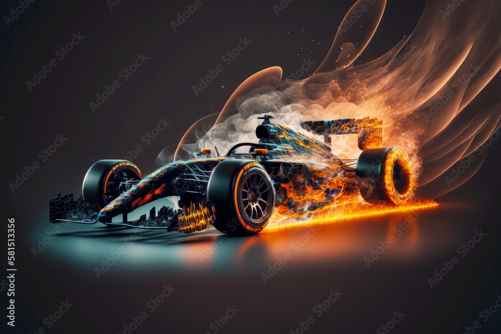 racing car performing stunt at speed with wheels on fire motorsport ...
