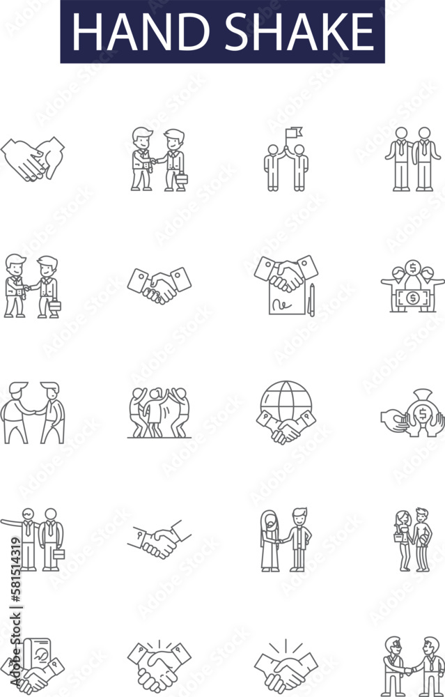 Hand shake line vector icons and signs. Salutation, Grasping, Grip ...