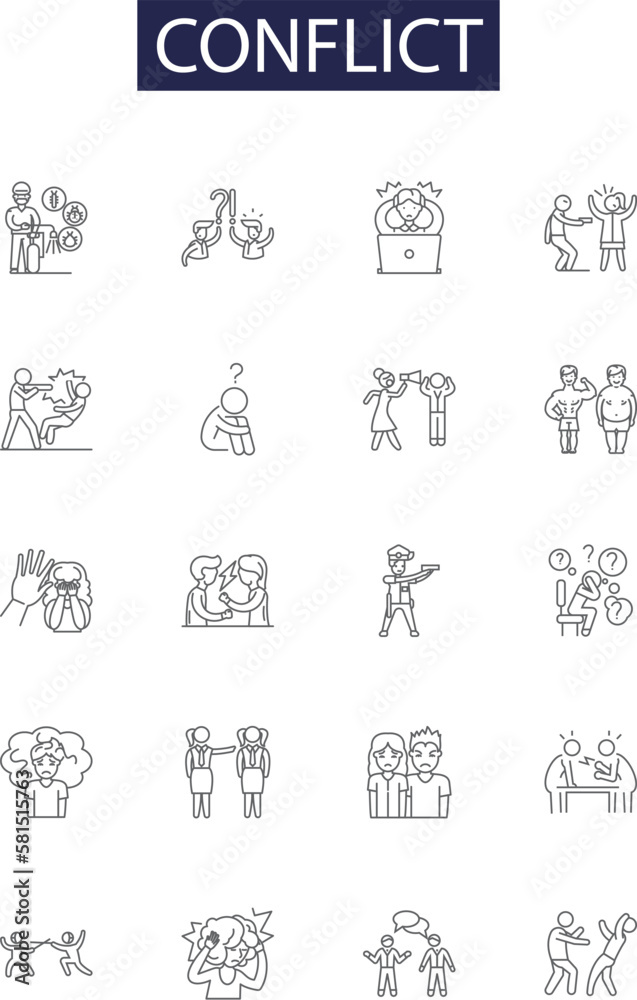 Conflict line vector icons and signs. Fight, Discord, Antagonism ...