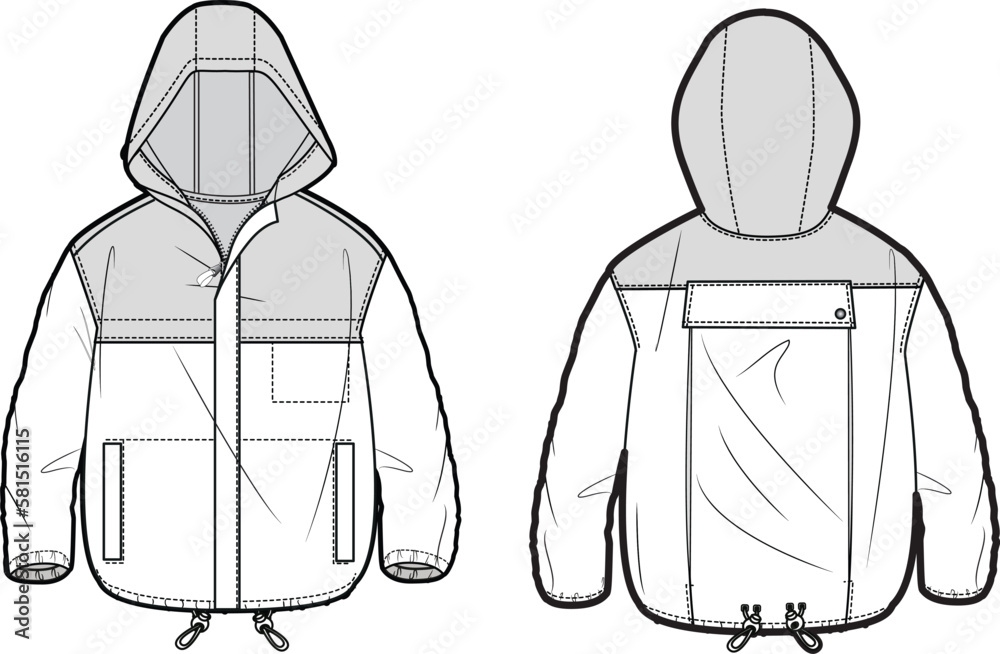 BOYS ANORAK VECTOR FLAT DRAWING. Stock Vector | Adobe Stock
