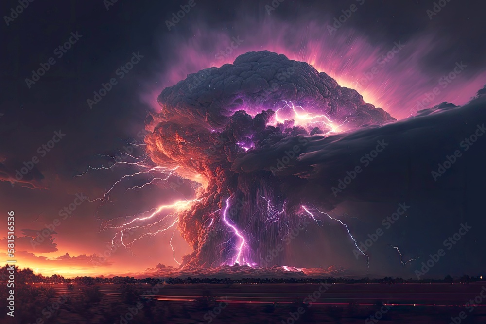 thunderstorm supercell with giant lightning natural disaster , made ...