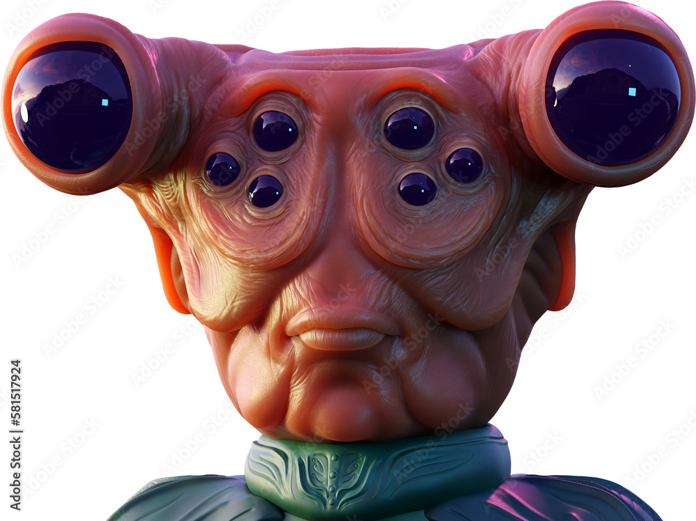 Friendly alien. Portrait of an alien creature. Alien with many eyes ...