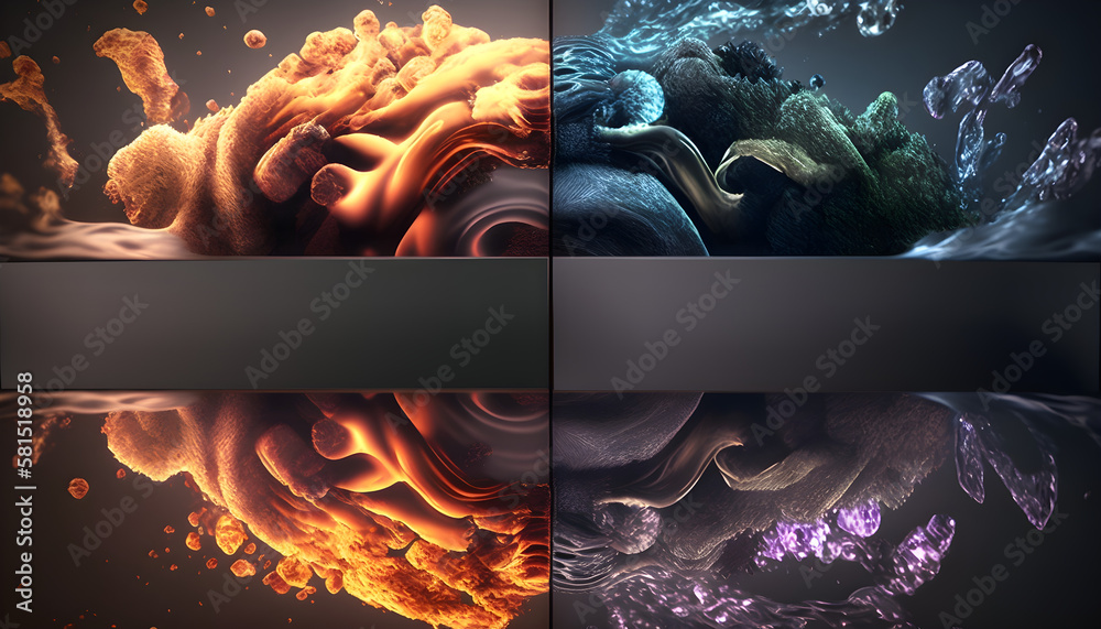 4 elements, background image in a mixed style, dark background and ...