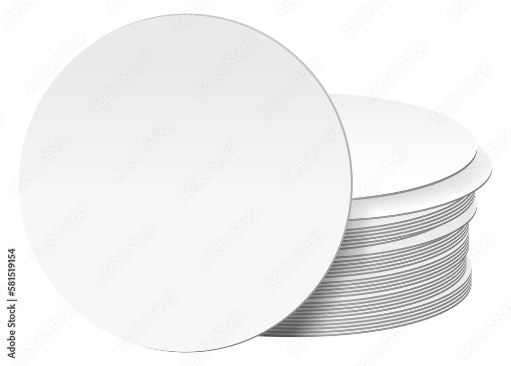 Round paper coaster stack. Realistic blank mockup Stock Illustration ...