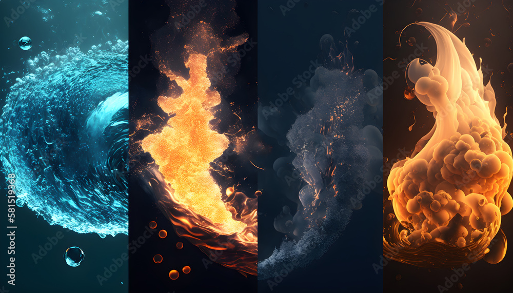 4 elements,4 images in one, background image in a mixed style, dark ...