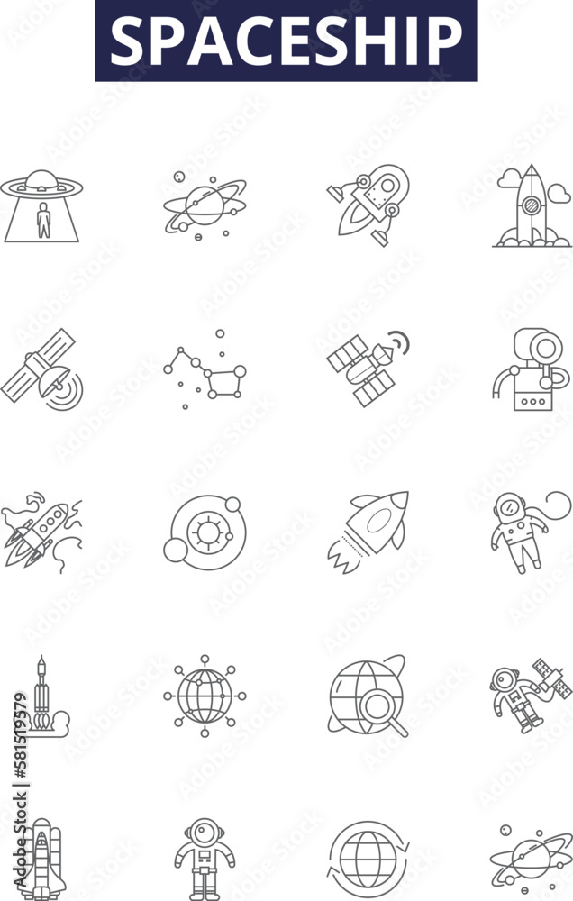 Spaceship line vector icons and signs. craft, vessel, shuttle ...