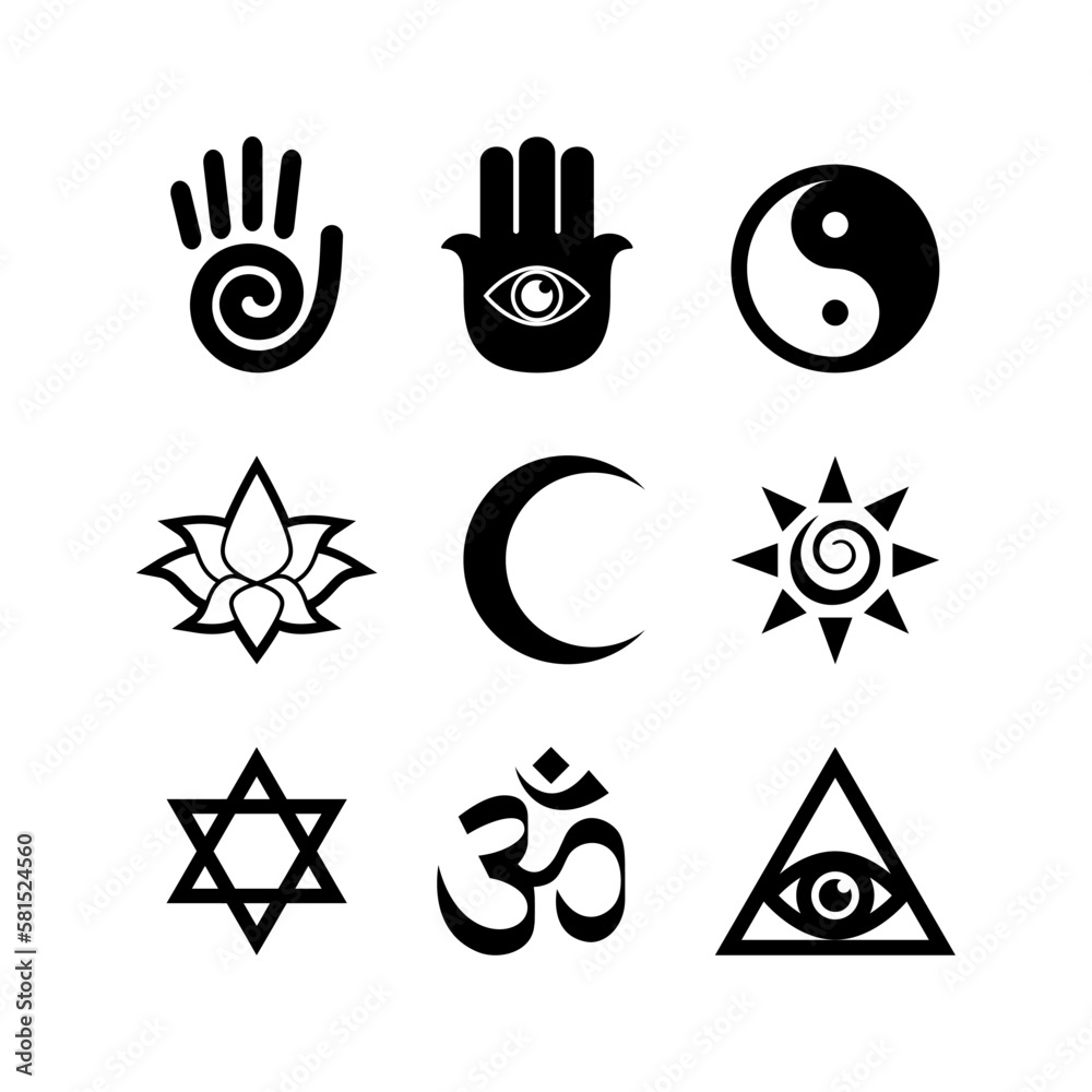 Esoteric and spiritual black and white icon set vector. Mystic sacred ...