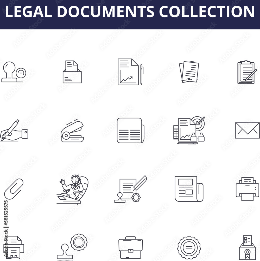 Legal documents collection line vector icons and signs. Documents ...