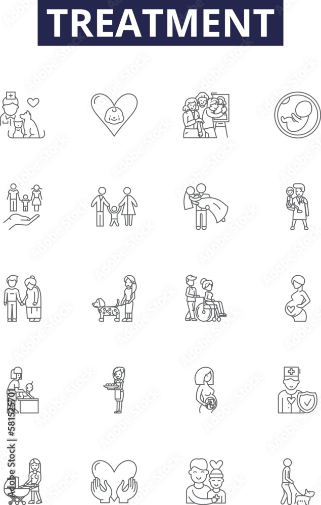 Vetor de Treatment line vector icons and signs. Cure, Relief ...