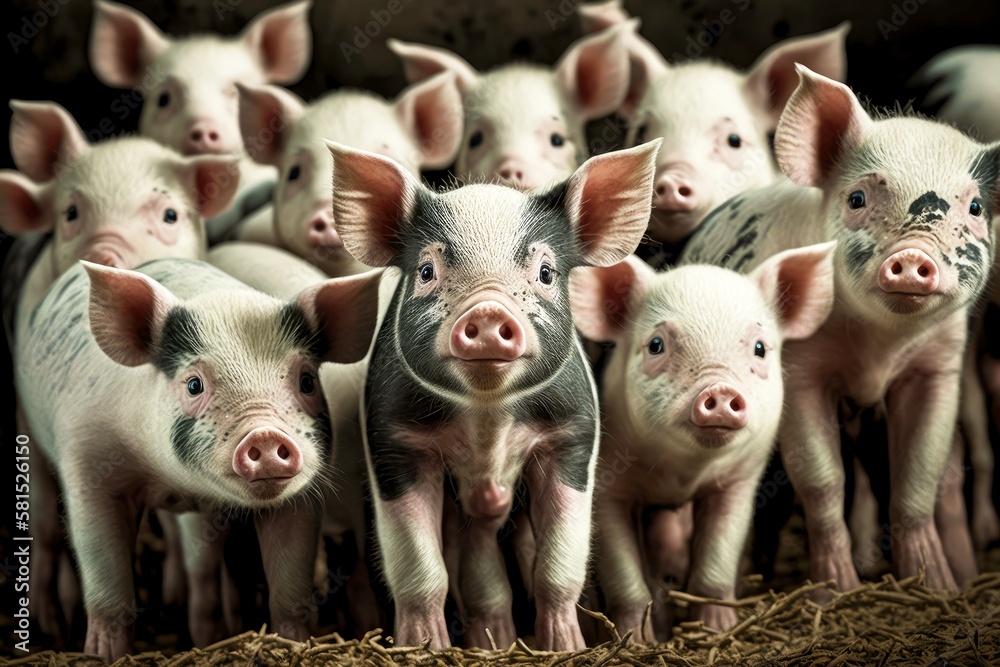 large group of cute piglets with gray specks on pig farm, created with ...