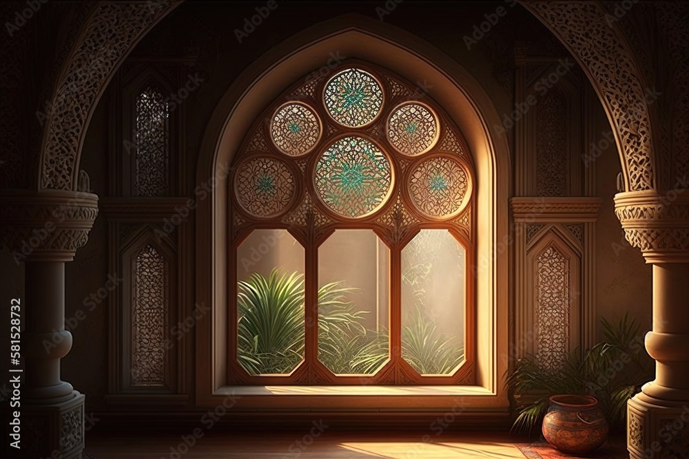 Arabic palace interior. Eastern architectural window. AI Stock ...