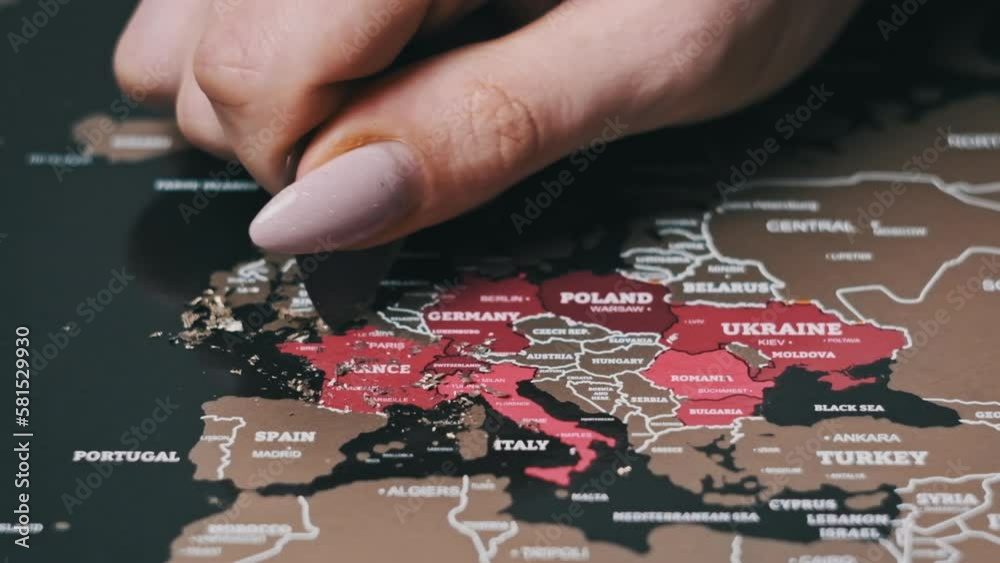 Vidéo Stock Scratching country of France on the Surface of Scratch ...