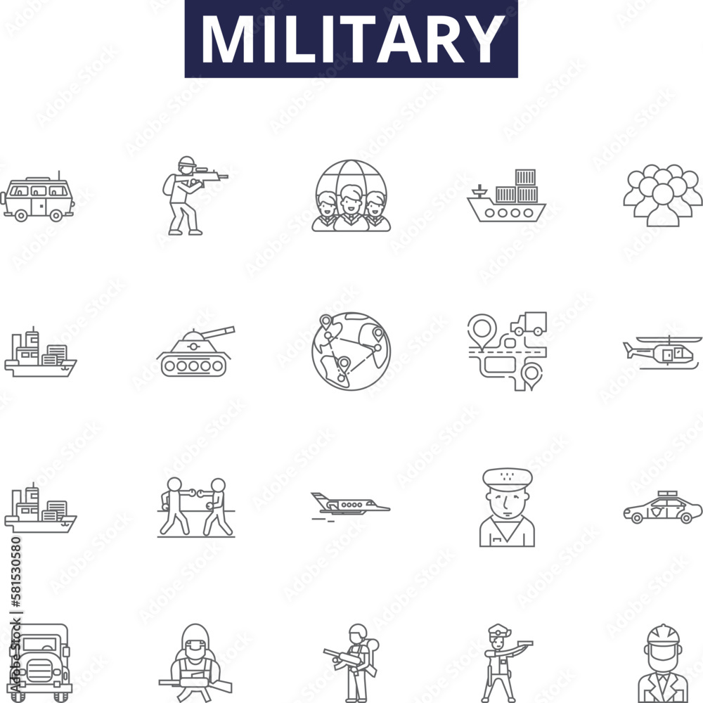 Military line vector icons and signs. navy, marines, airforce, air ...