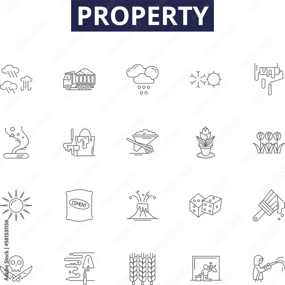 Property line vector icons and signs. Land, Estate, Possession ...