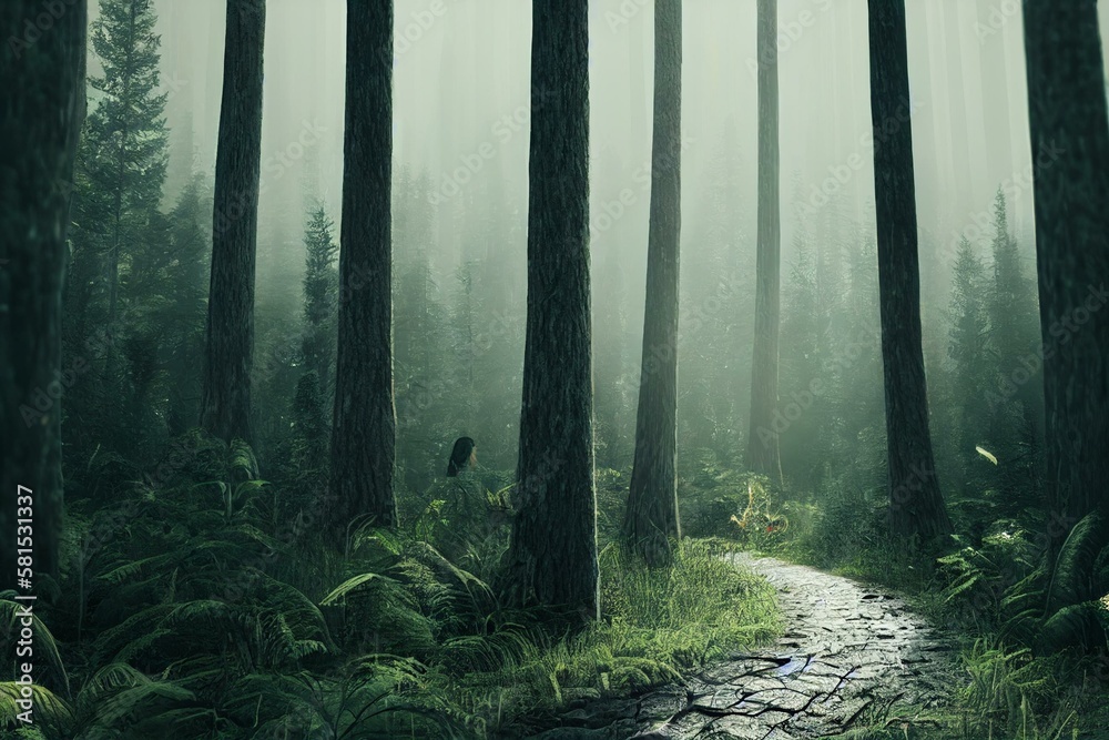 person in the forest, The person in the forest appears small and ...